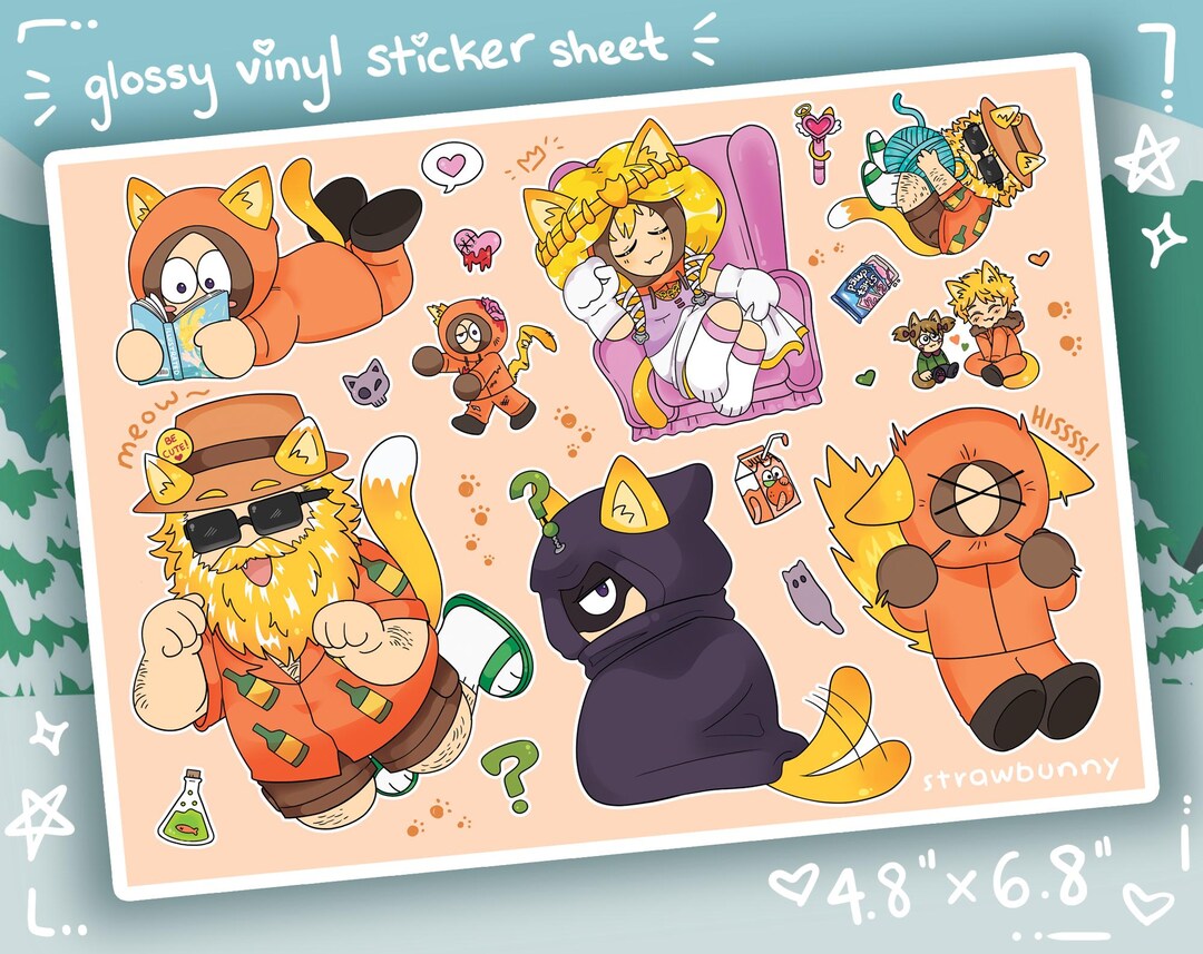 Kenny Cat Sticker Sheet – Matte Waterproof Stickers (A5) - Etsy