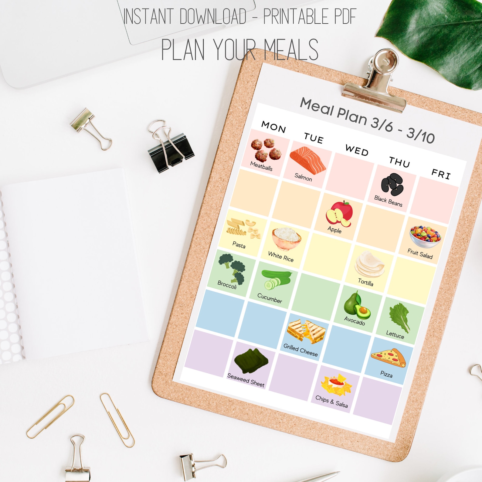 Back to School, Weekly Meal Plan Template, Food Group Options & Meal ...