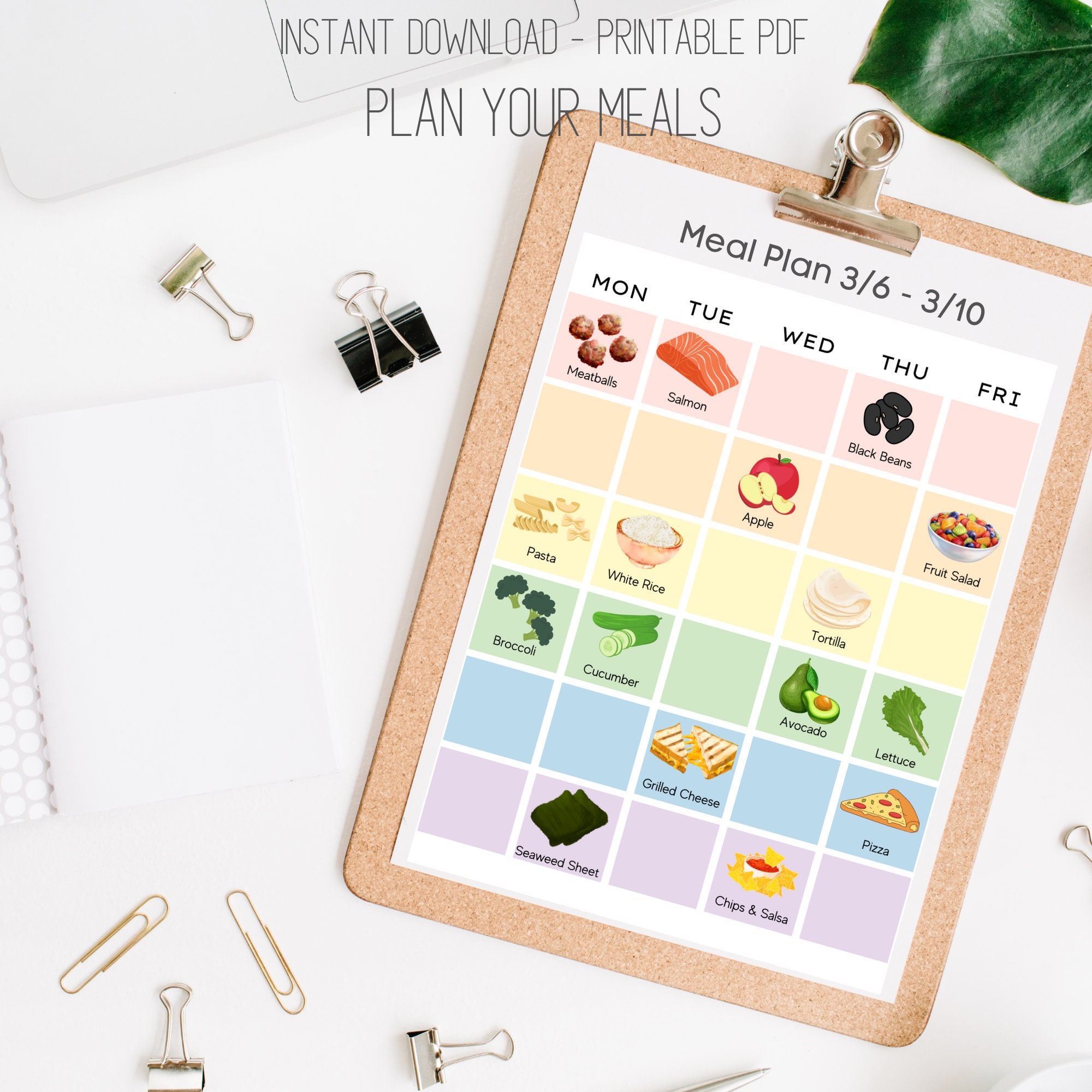 Back to School, Weekly Meal Plan Template, Food Group Options & Meal ...