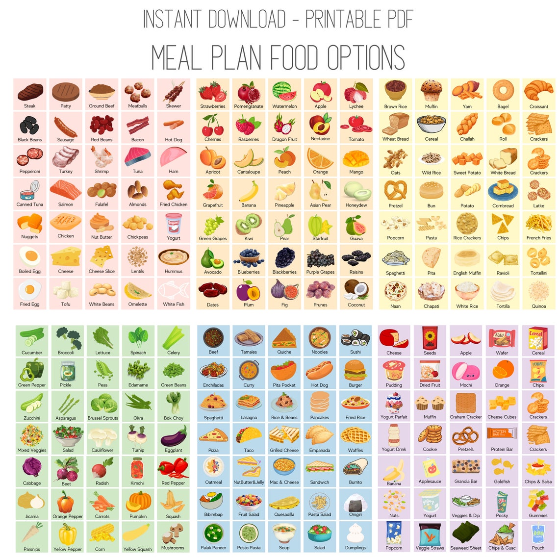 Back to School, Weekly Meal Plan Template, Food Group Options & Meal ...