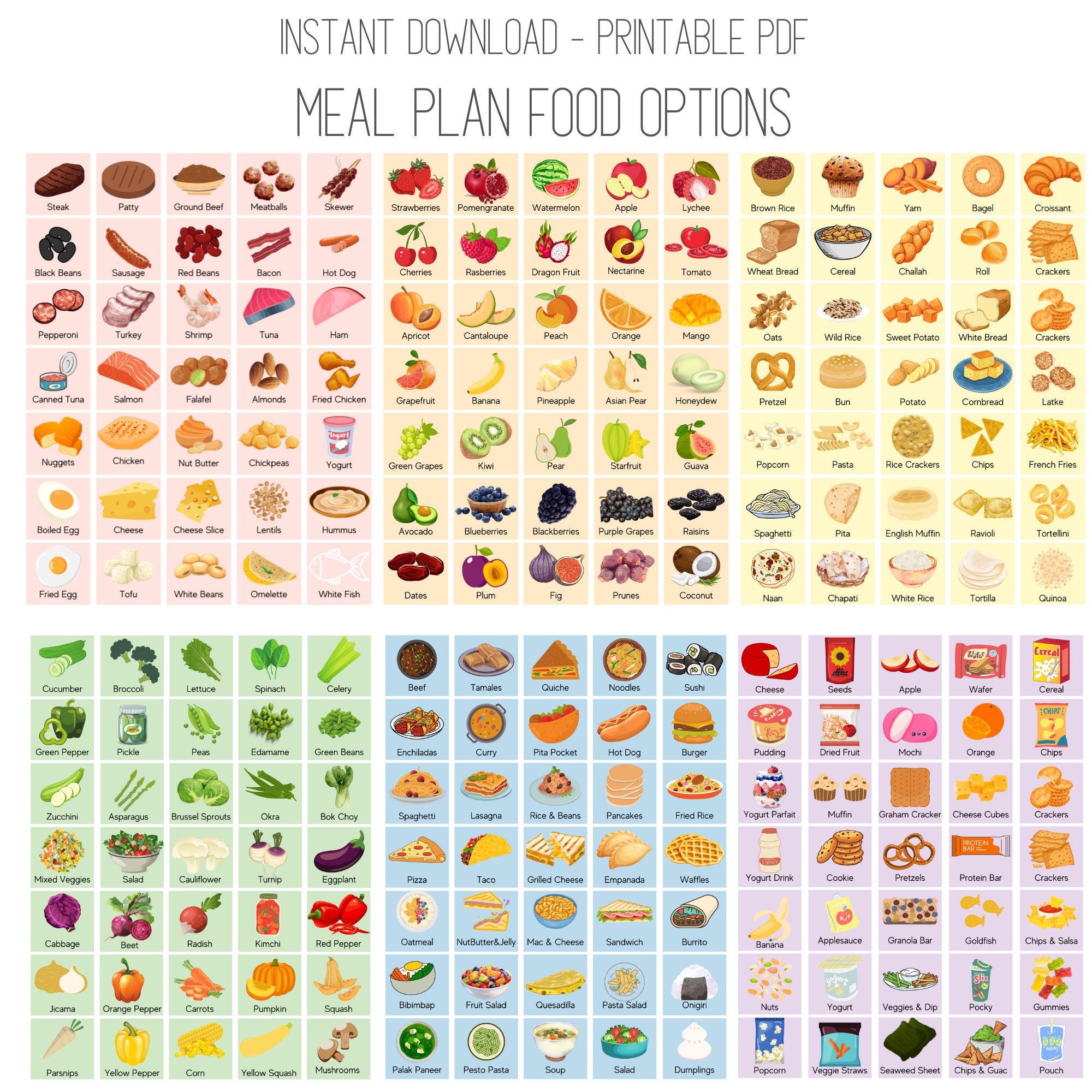 Back to School, Weekly Meal Plan Template, Food Group Options & Meal ...