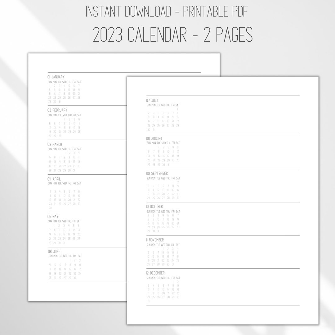 Minimalist 2023 Calendar, 2023 2 Page Printable Planner by Month, Full ...