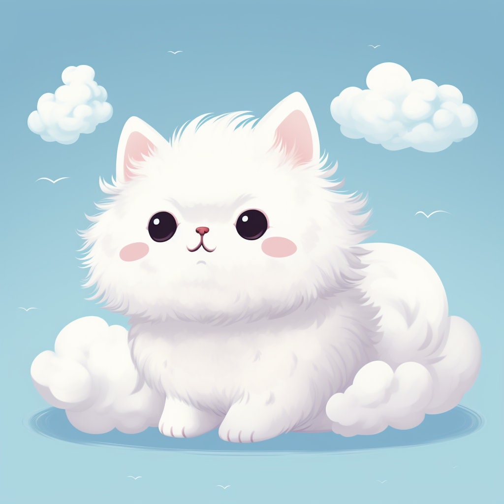 Cute Kawaii Cloud Cat Digital Download Square - Etsy