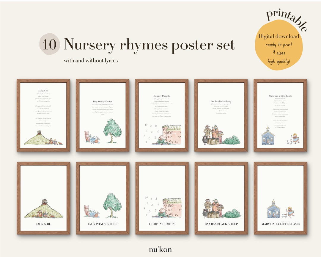 Nursery Rhyme Set of 10 Nursery Rhyme Nursery Rhyme Print Nursery Wall ...