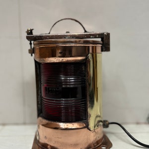 Vintage Nautical Navycation Brass & Copper Red Glass Electric Lamp ...
