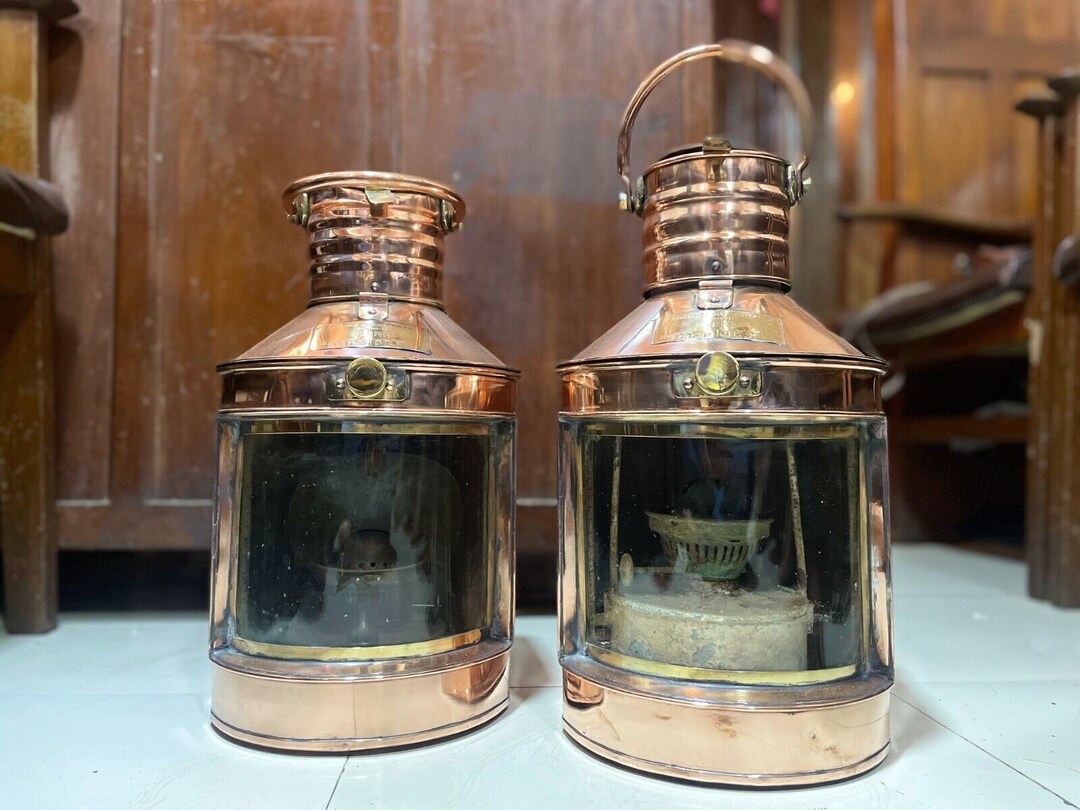 Reclaimed Copper Stern Kerosene Lamp: Vintage Nautical Decor Set - Etsy