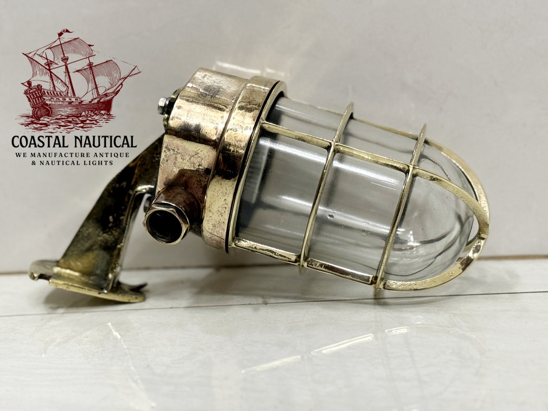 Vintage Reclaimed Marine Ship Brass Bulkhead Wall Light - Original ...