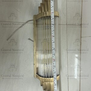 Pair of Art Deco Vintage Wall Sconces Brass & Glass Rod Light Fixtures ...