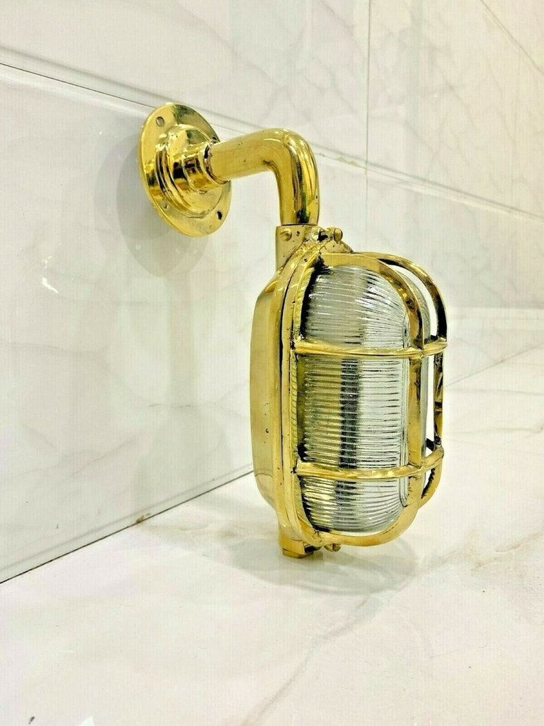 Antique Outdoor Industrial Vintage Wall Light Bulkhead Cage Gold Brass ...