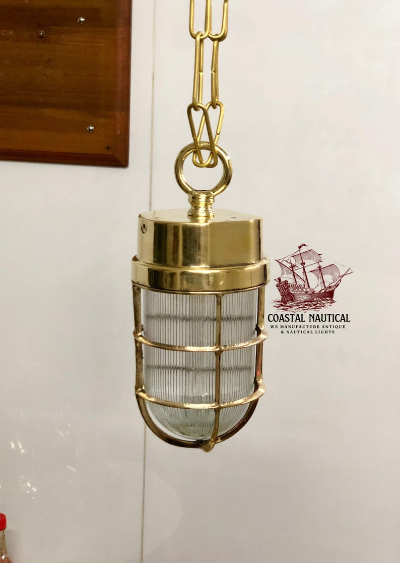 Salvaged Antique Original Solid Brass Hanging Passage Ship Light With ...