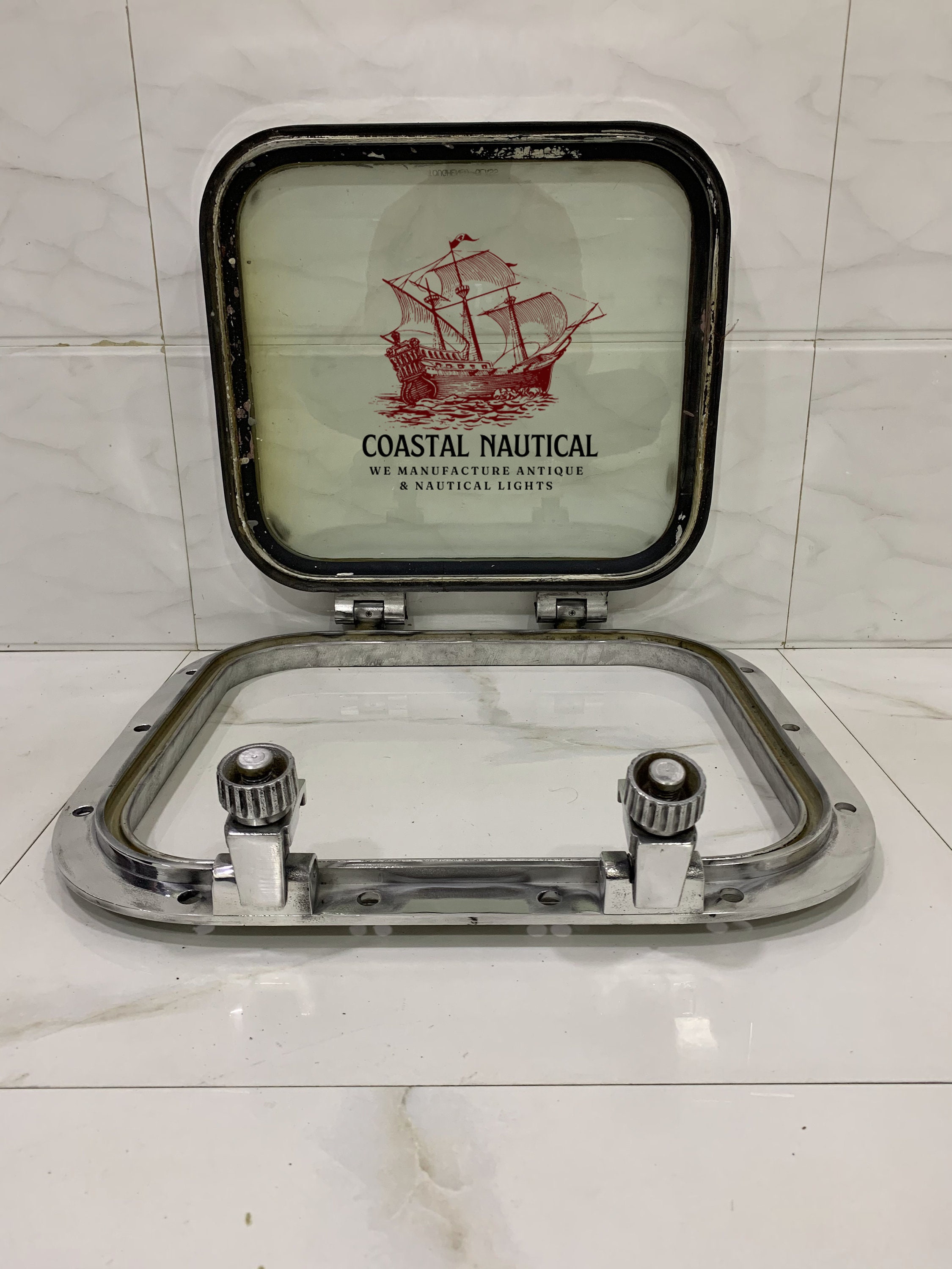 Vintage Refurbished Cargo Ship Aluminum Square Porthole Window With 2 ...