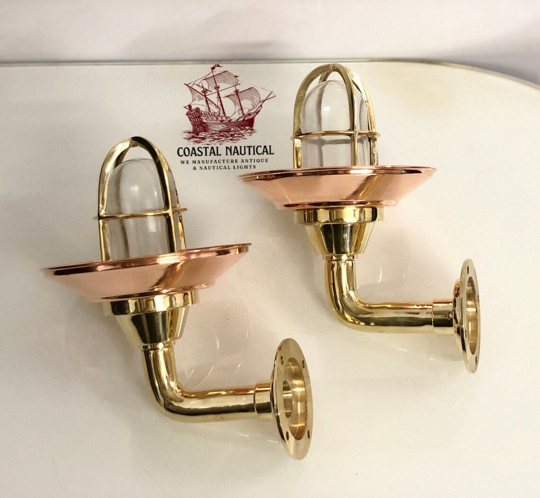 New Nautical Marine Ship Solid Brass Light With Copper Defector Cover 2 ...