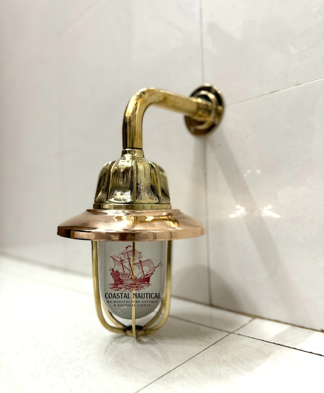 Vintage Nautical Antique Brass Bulkhead Ship Wall Light With Shade ...