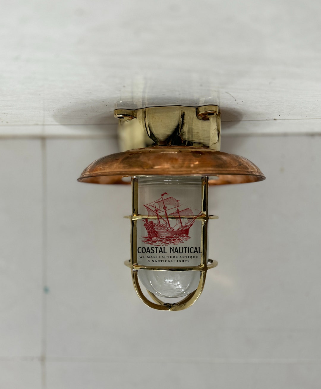 Nautical Brass Bulkhead Post Mount Home Ceiling Decor Light With Copper ...