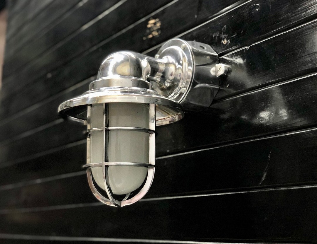 Nautical Marine Aluminum Bulkhead Sconce - Milky Glass Light Fixture ...