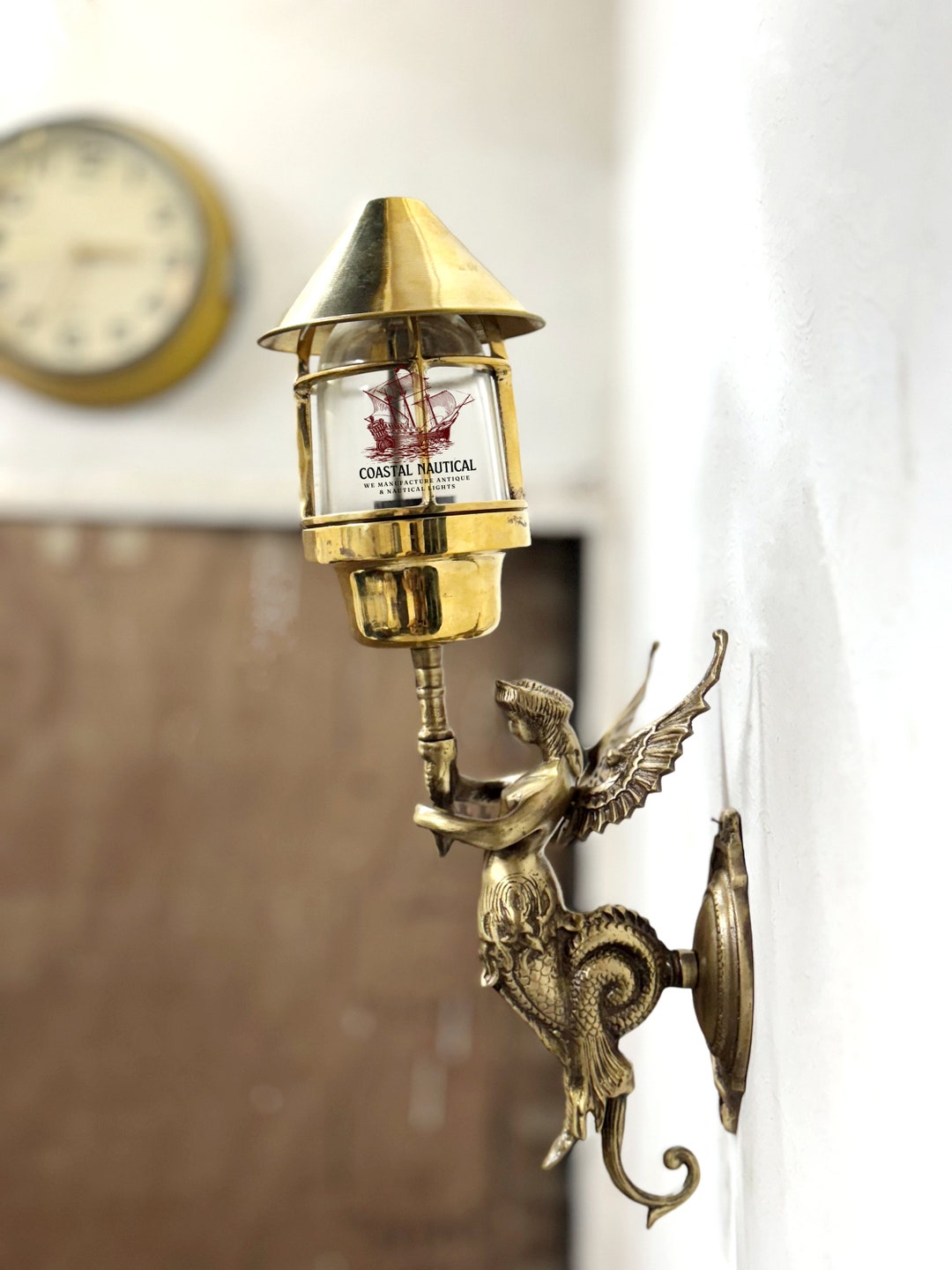 Antique Brass Mermaid Wall Sconces | Art Deco Nouveau Wiska Light ...