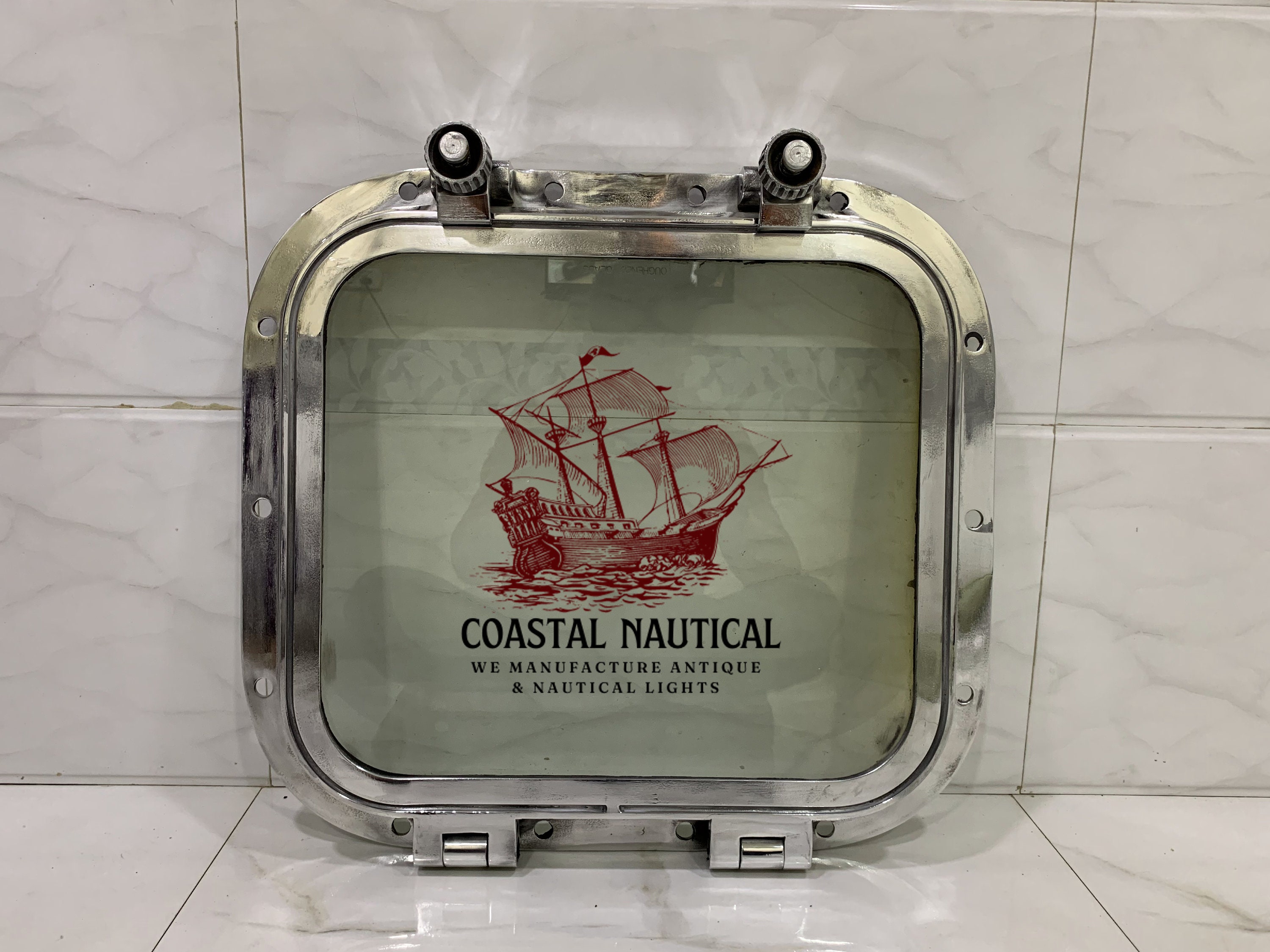 Vintage Refurbished Cargo Ship Aluminum Square Porthole Window With 2 ...