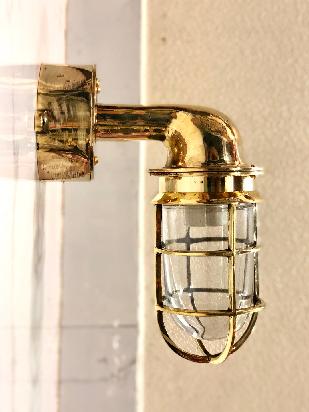 Nautical Swan Neck Brass Wall Mount Light With Junction Box | Antique ...