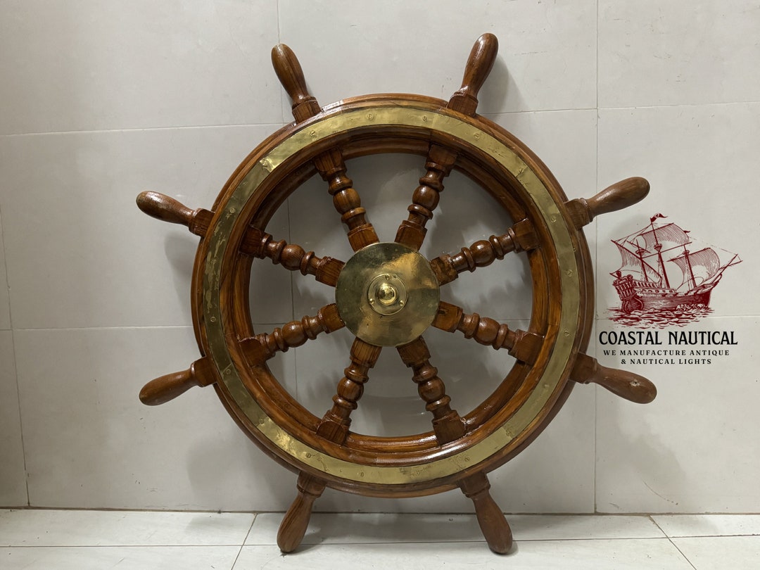 Maritime Nautical Antique Vintage Wooden Ship Steering Wheel Ship ...