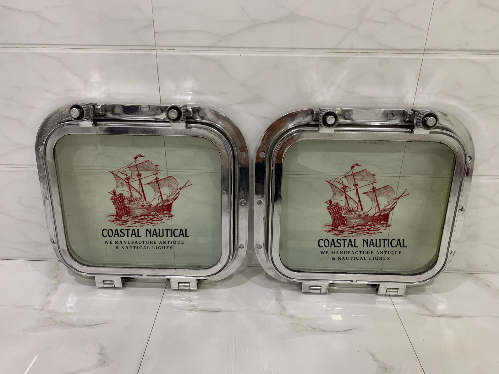 Vintage Refurbished Cargo Ship Aluminum Square Porthole Window With 2 ...