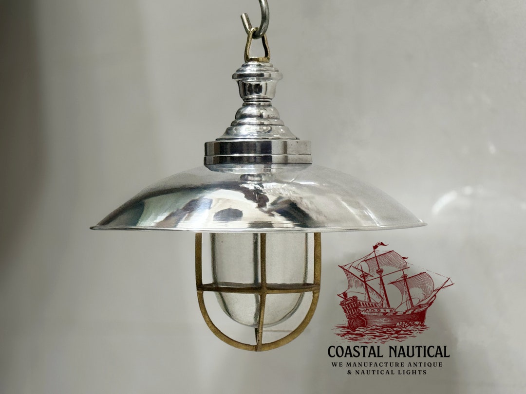 Antique Deco Aluminum Ship Light Fixture: Vintage Nautical Pendant Lamp ...