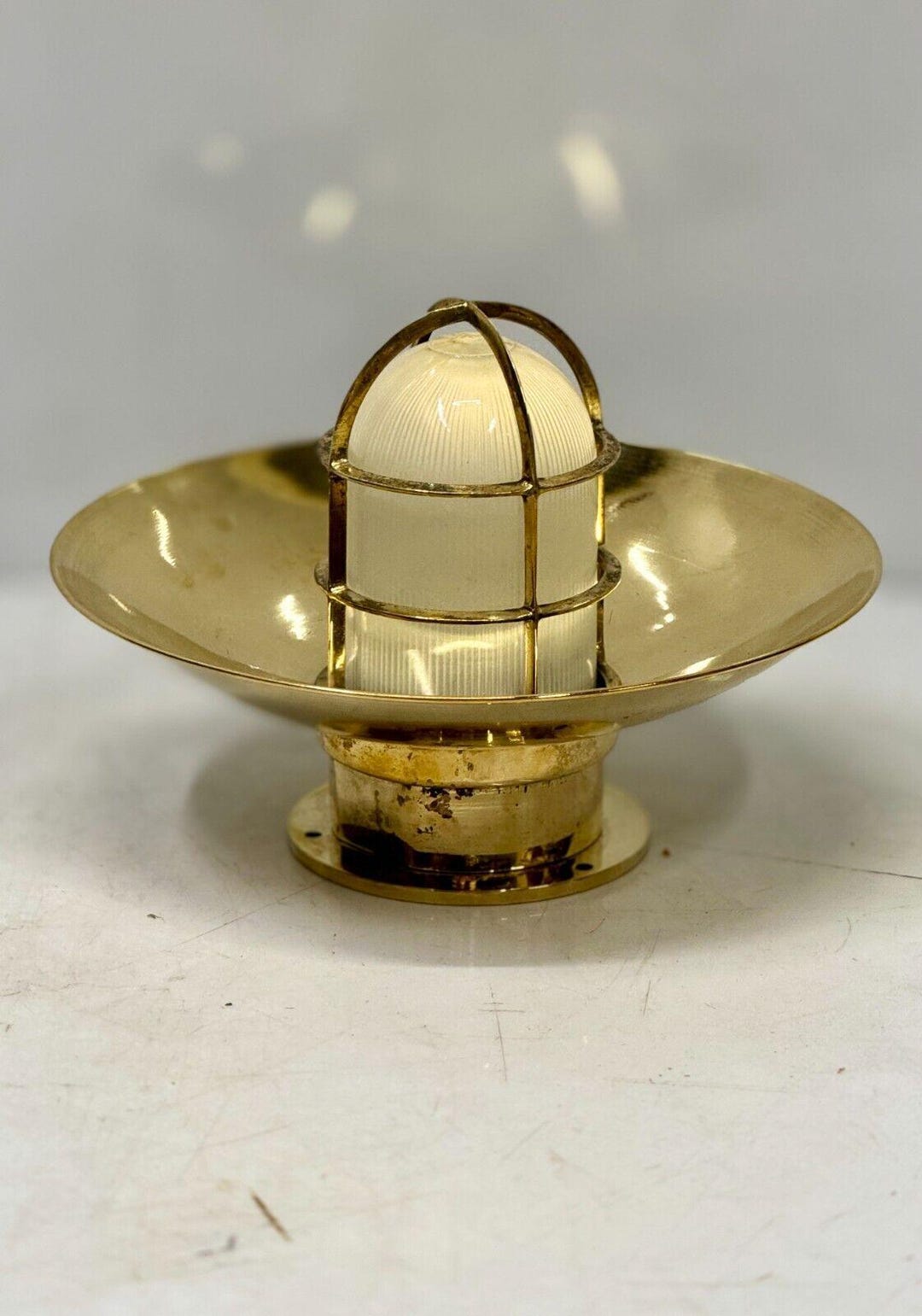 Vintage Brass Nautical Light | Marine-style Fixture With White Glass ...