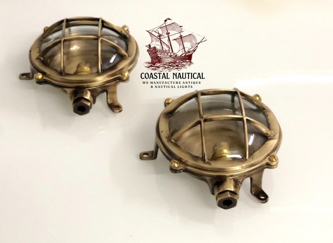 New Nautical Marine Small Round Cast Brass Ceiling Light Antique Polish ...