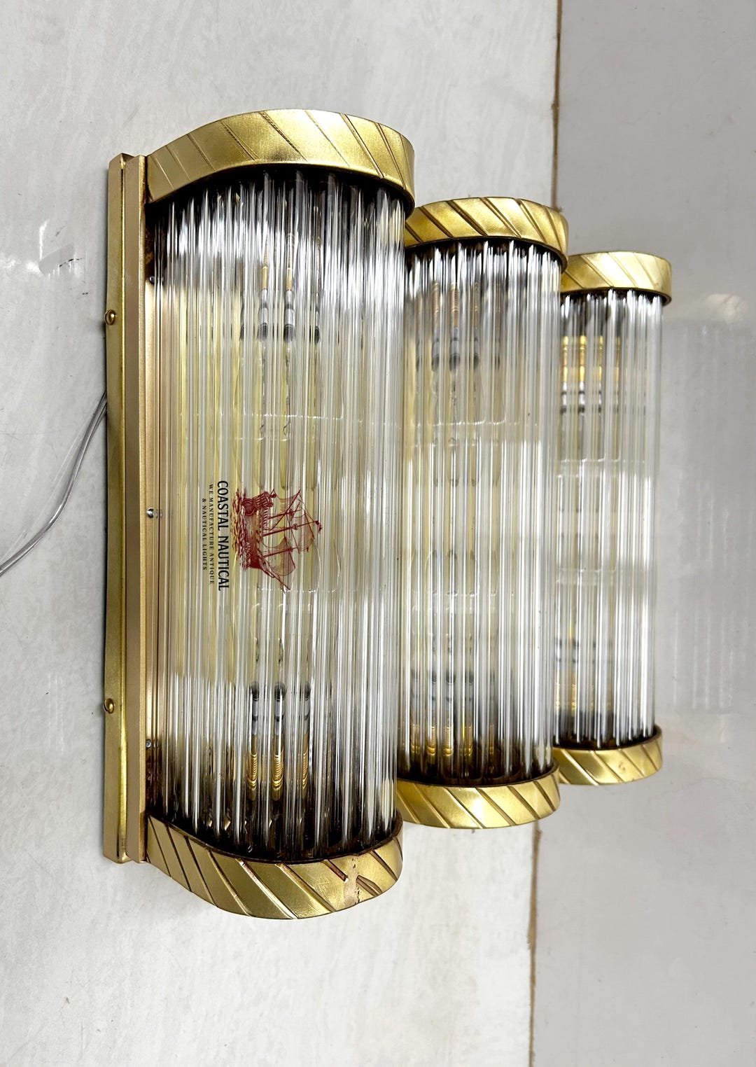 Vintage Art Deco Brass & Glass Rod Wall Sconces - Set of 3 - Etsy