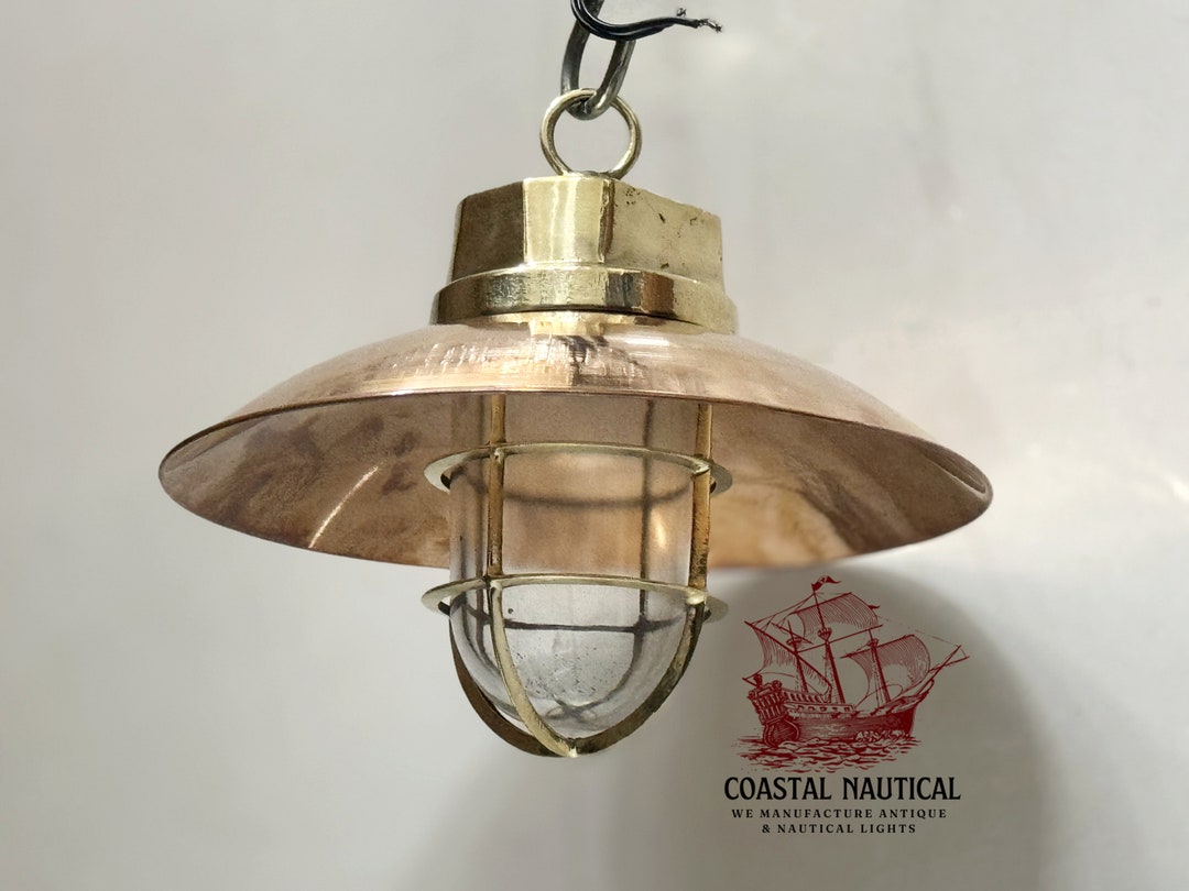 Antique Brass Nautical Pendant Light: Copper Shade Marine Fixture - Etsy