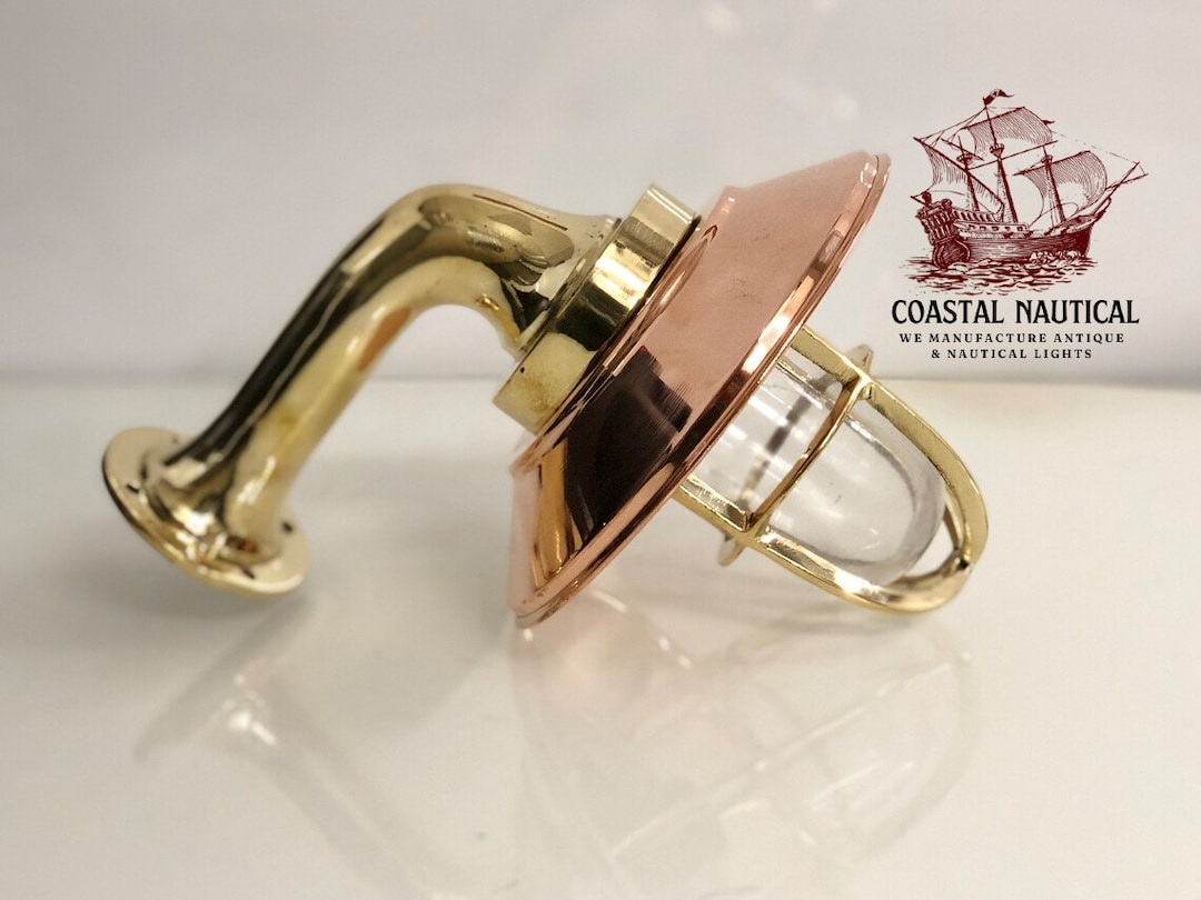 Nautical Vintage Brass Passageway Ship Bulkhead Wall Light With Copper ...