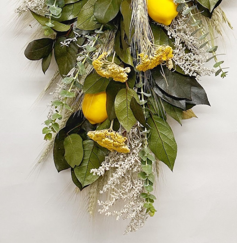 Handmade Lemon Door Swag: Basil, Eucalyptus, Wheat & Yarrow - Etsy