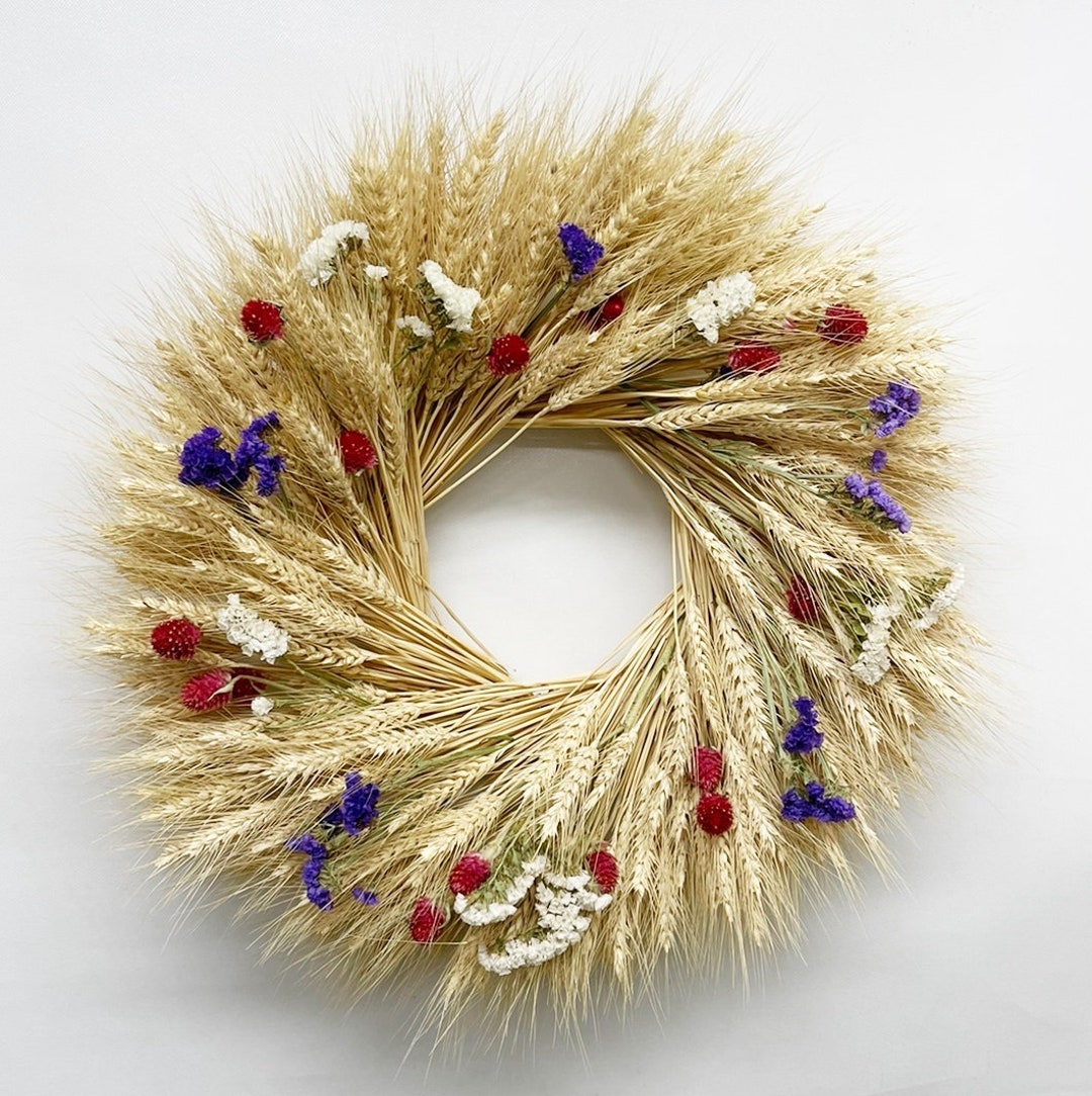 Handmade Blonde Wheat Wreath With Statice & Amaranth, 20” - Etsy