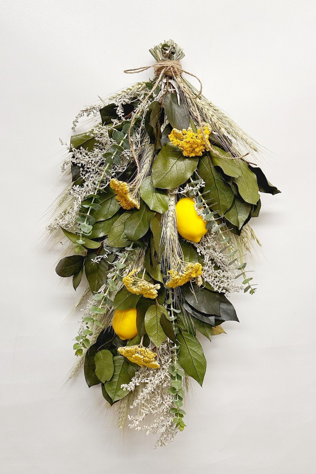 Handmade Lemon Door Swag: Basil, Eucalyptus, Wheat & Yarrow - Etsy