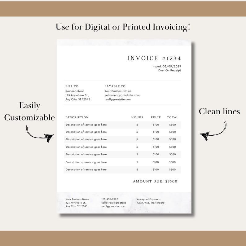 Black and White Invoice Printable Template, Editable and Customizable ...