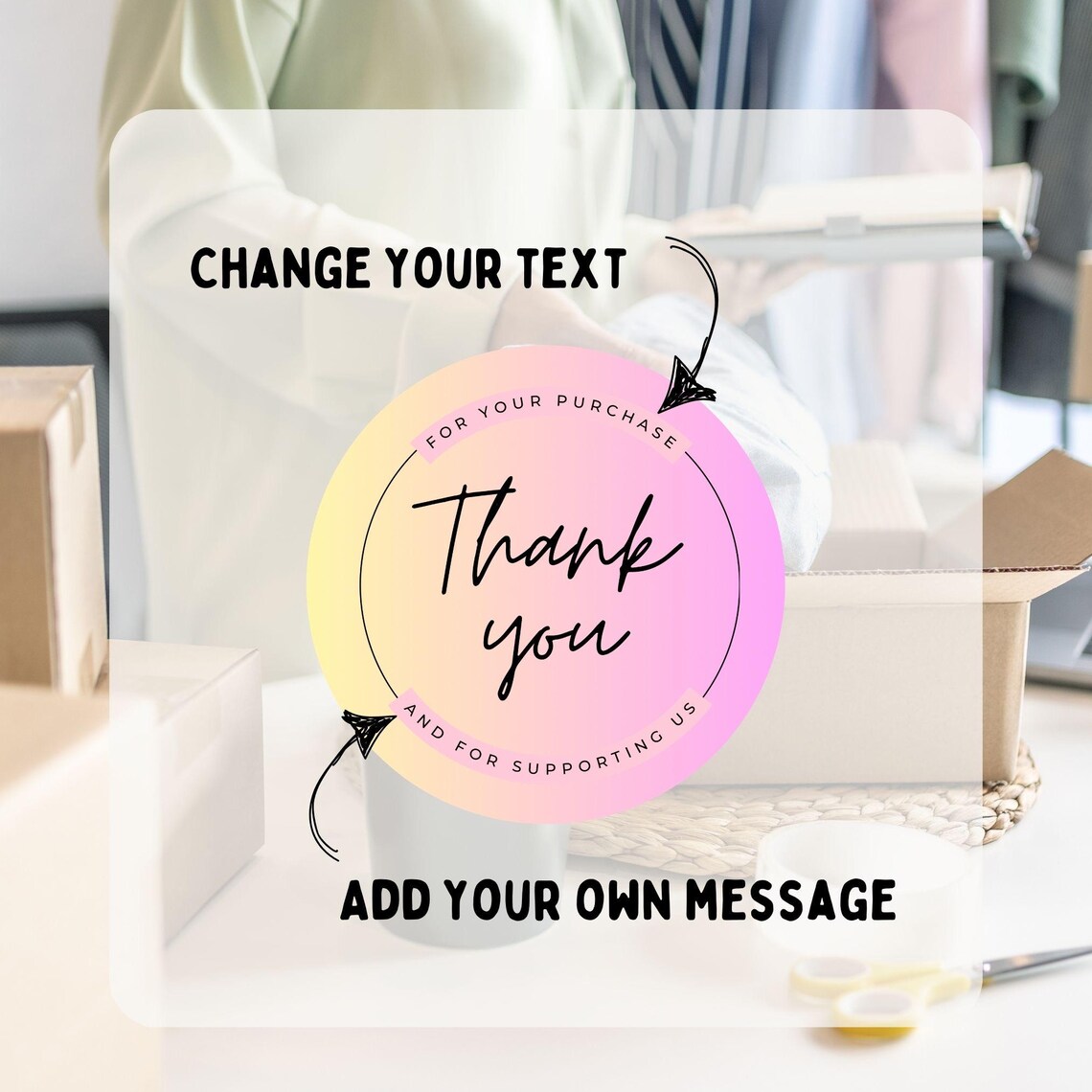 Round Thank You Sticker, Small Business Label, Printable Thank You Tag ...
