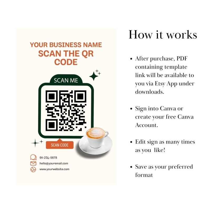Coffee Shop QR Code Sign, Scan to Pay Printable, Small Business Payment ...