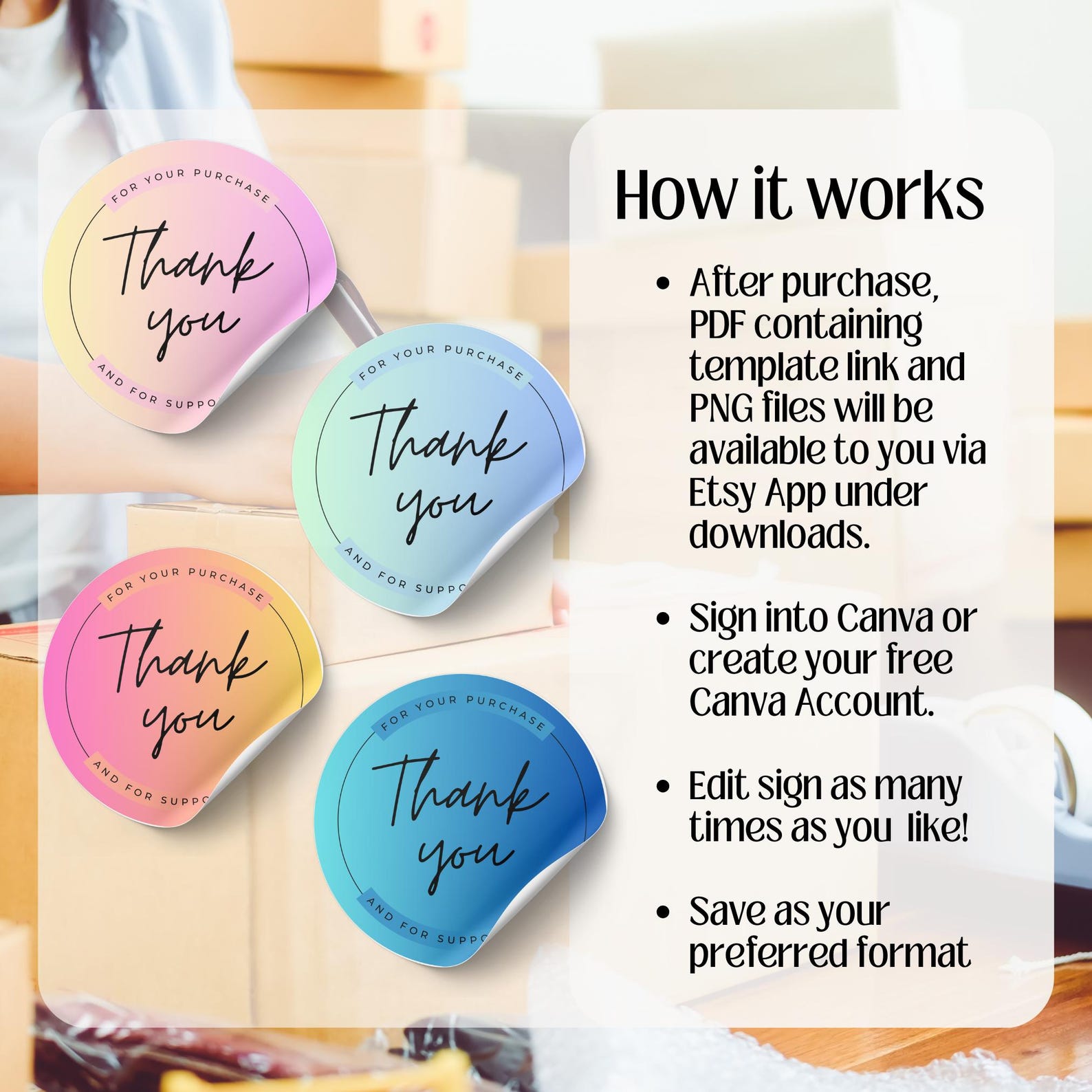 Round Thank You Sticker, Small Business Label, Printable Thank You Tag ...