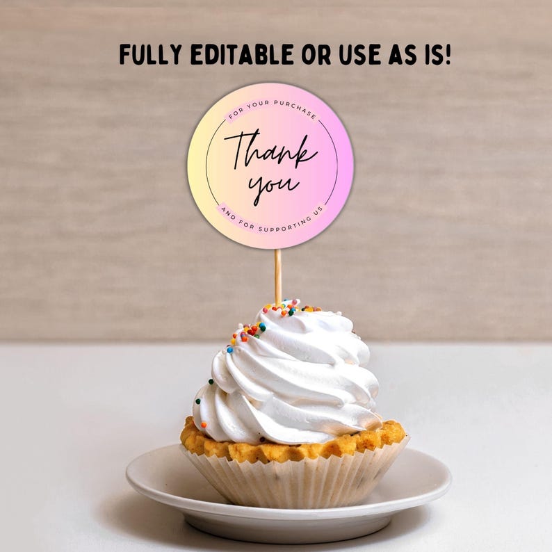 Round Thank You Sticker, Small Business Label, Printable Thank You Tag ...