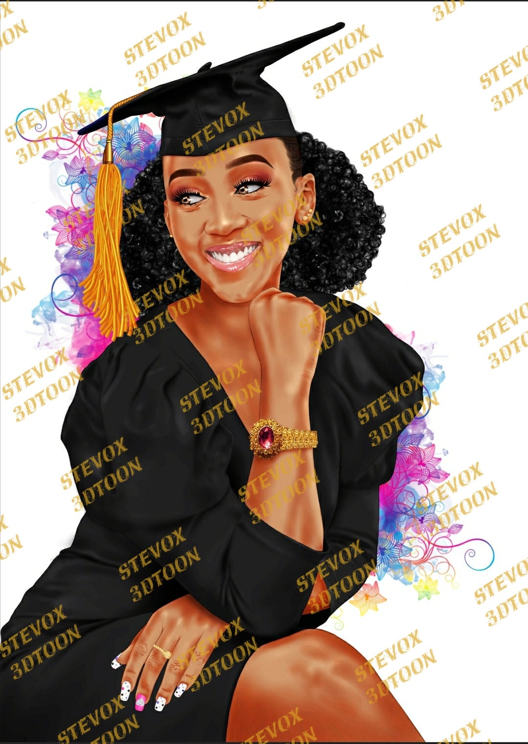 GRADUATION - Black Woman Png, Afro Curls Png, Hand Drawndigital ...