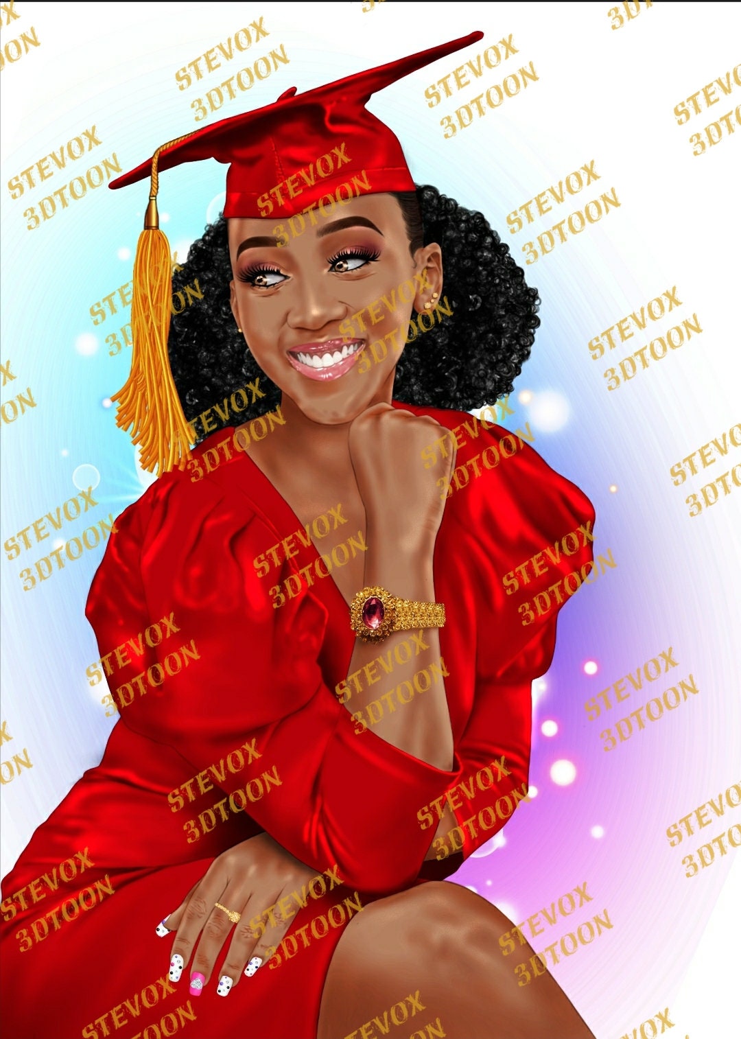 GRADUATION - Black Woman Png, Afro Curls Png, Hand Drawndigital ...