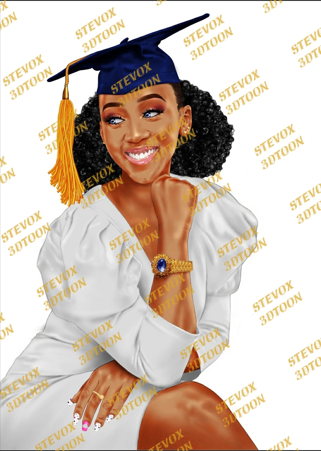 GRADUATION - Black Woman Png, Afro Curls Png, Hand Drawndigital ...