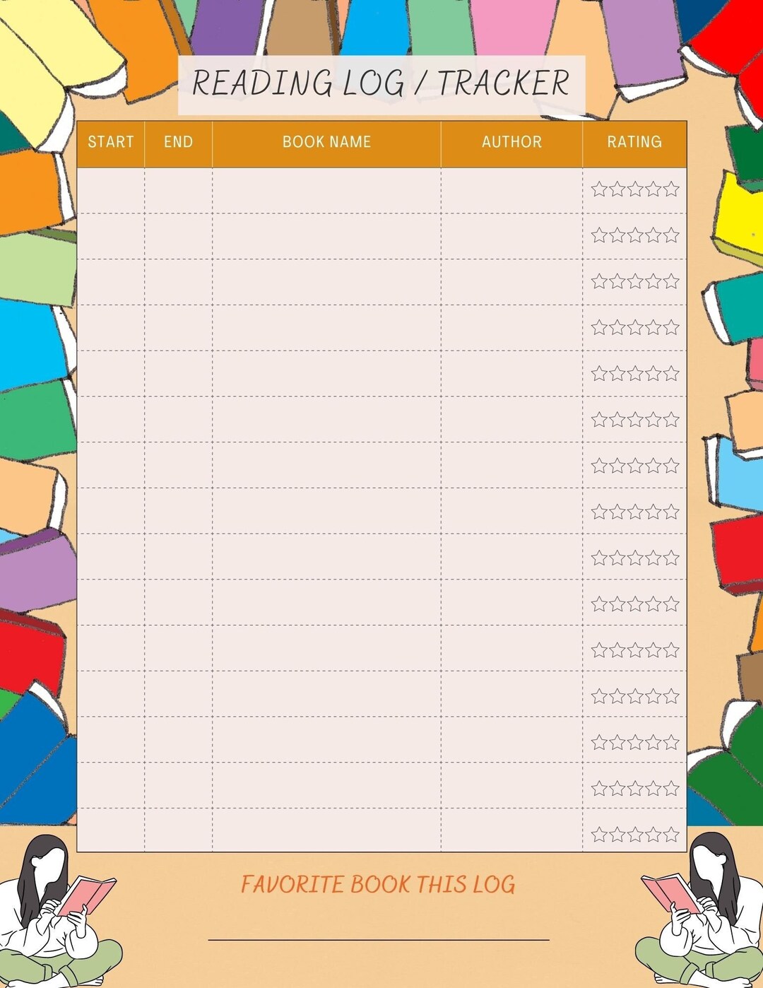 Book Log, Digital Book Log, Printable Book Log, PDF Download - Etsy