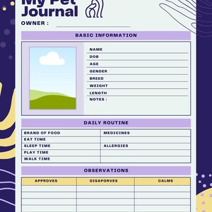 Daily Pet Journal, Pet Health, Printable Pet Journal, Pet Diary - Etsy