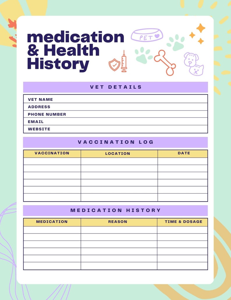 Daily Pet Journal, Pet Health, Printable Pet Journal, Pet Diary - Etsy