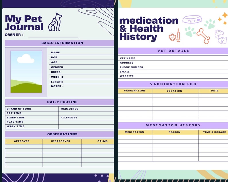 Daily Pet Journal, Pet Health, Printable Pet Journal, Pet Diary - Etsy