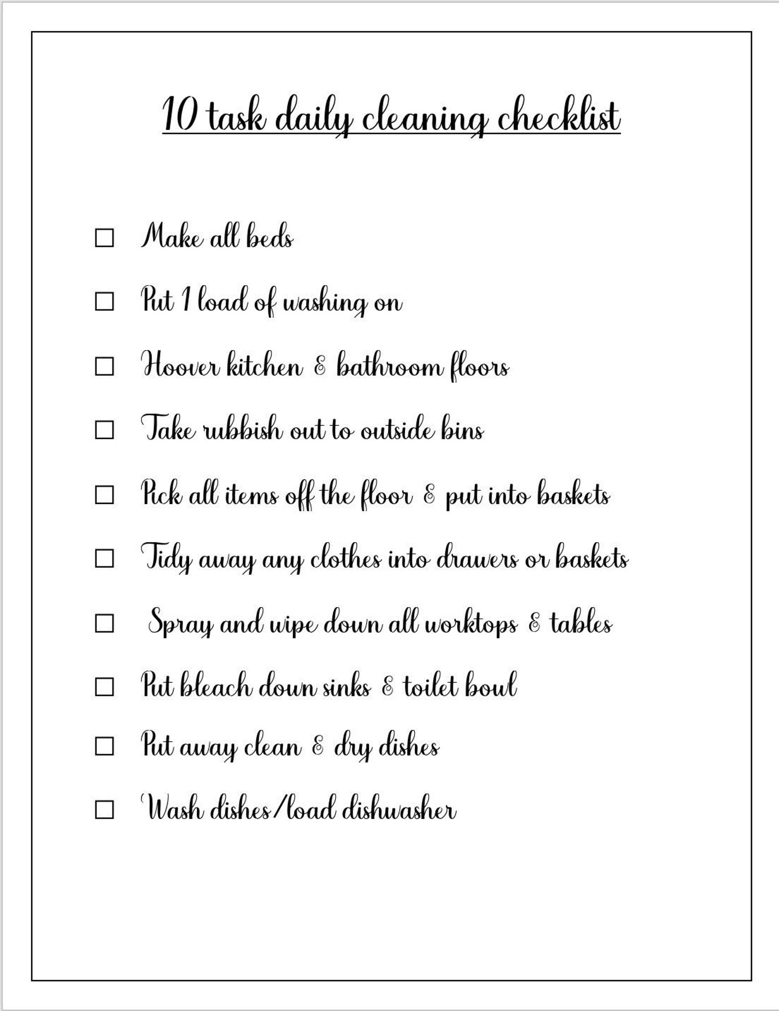 10 Task Easy Cleaning Checklist Digital Download - Etsy