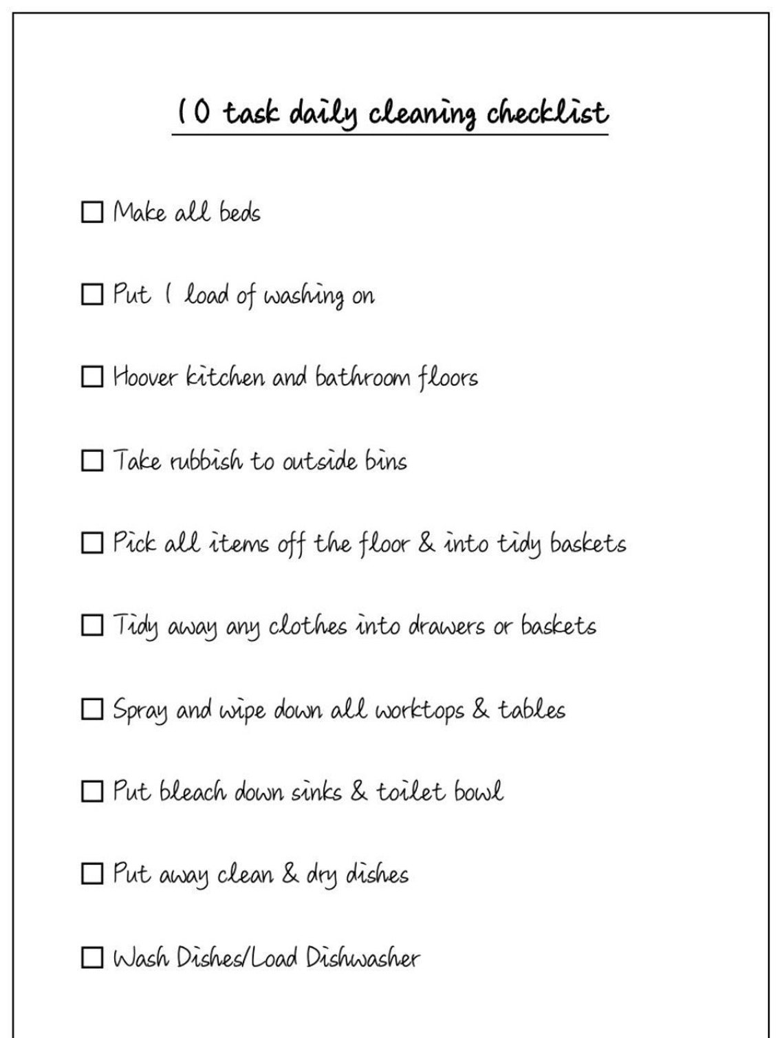 10 Task Easy Cleaning Checklist Digital Download - Etsy