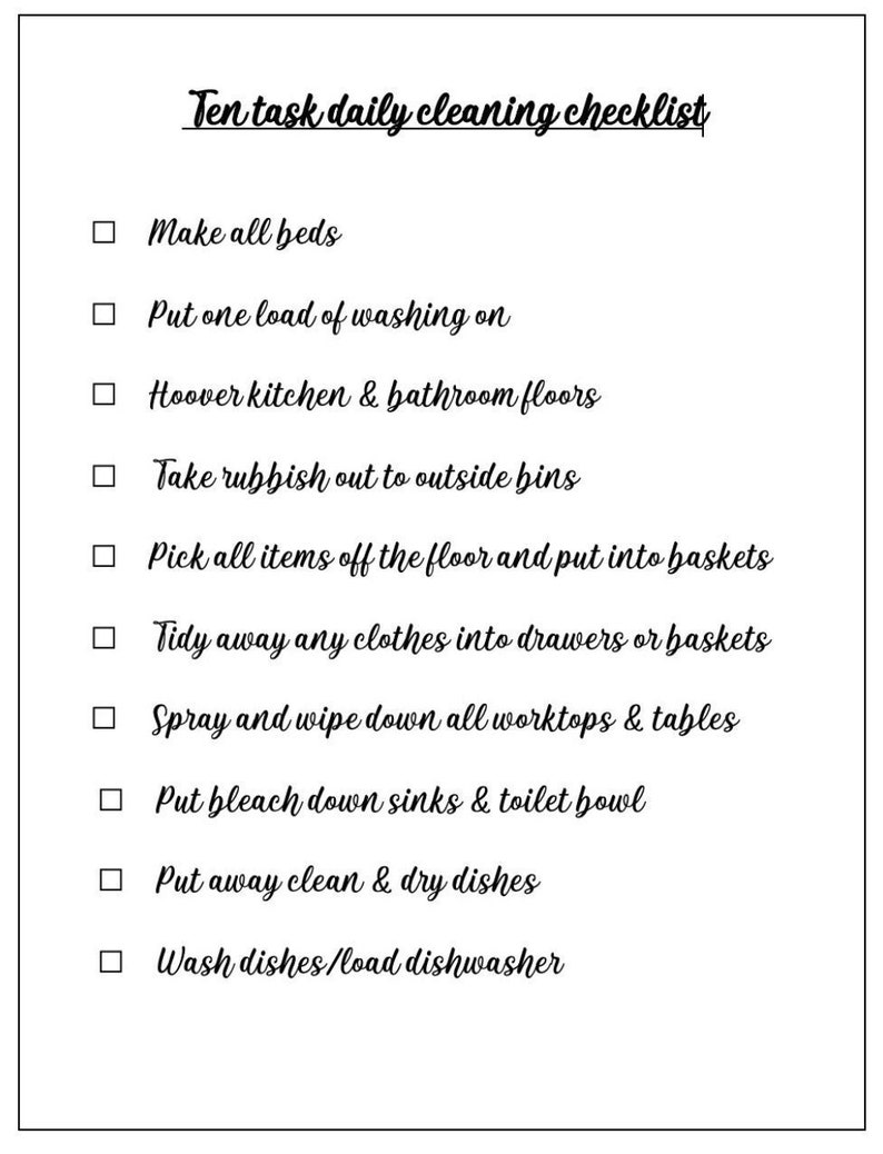 10 Task Easy Cleaning Checklist Digital Download - Etsy Canada