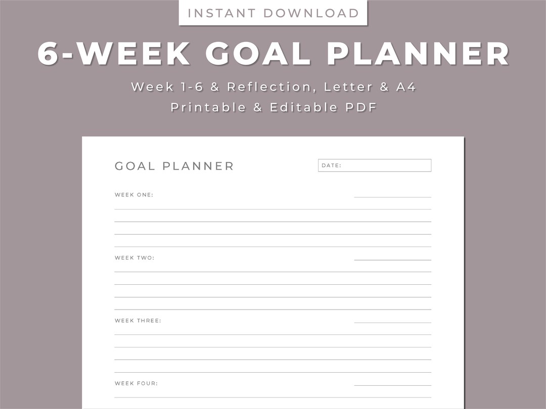6-week Goal Planner: Printable & Editable (letter/a4 PDF) - Etsy