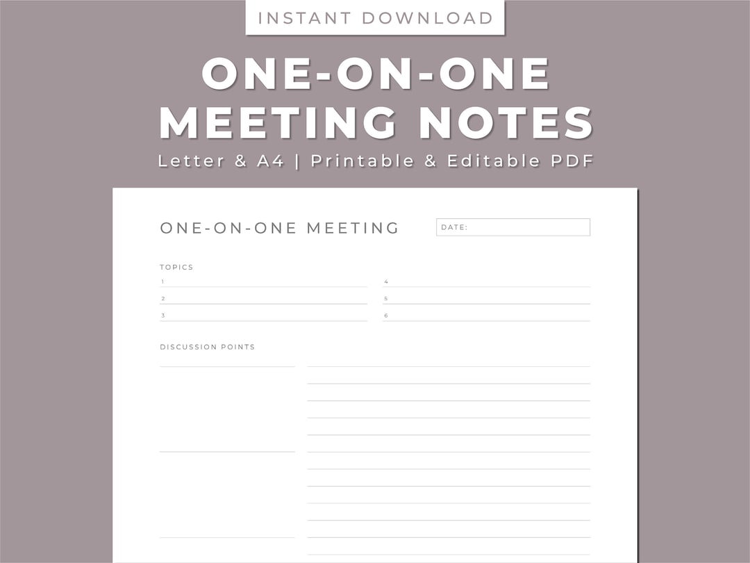 One-on-one Meeting Notes Printable: Agenda and Minutes (letter/a4 ...